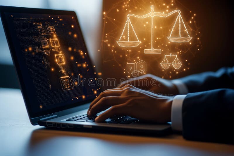 A Businessman Using Laptop Exploring Ethical Technology and AI Concepts ...