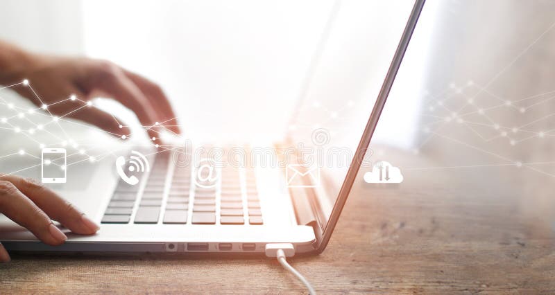 Businessman Using Laptop on Global Structure Networking. Stock Photo ...