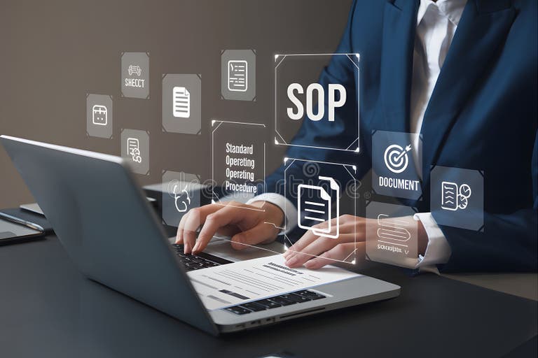 Businessman Working on Laptop SOP Standard Operating Procedure Document ...