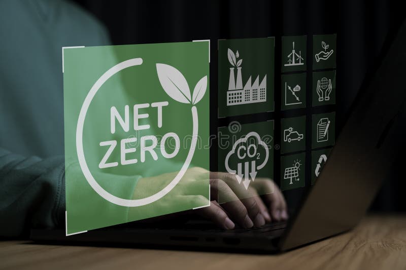 Businessman Using Laptop with Net Zero Icon for New Business Manage ...
