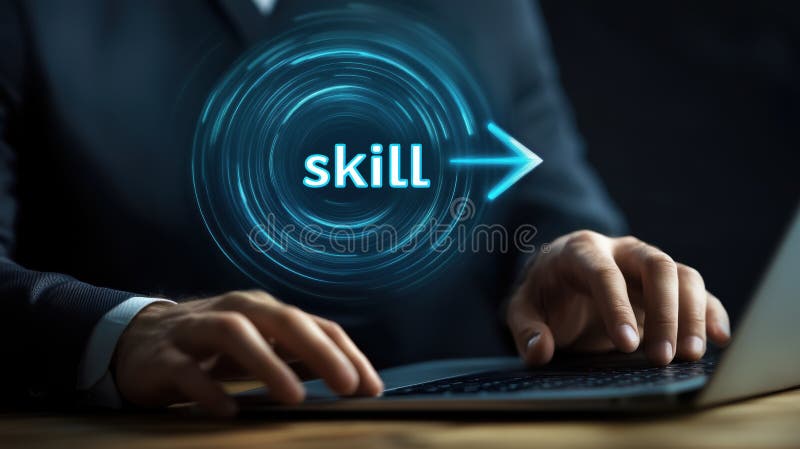 Businessman Using Laptop with Skill Concept in Digital Interface Stock ...