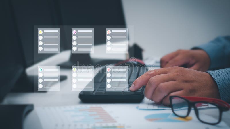 Businessman Using Laptop Take an Assessment, Questionnaire, Evaluation ...