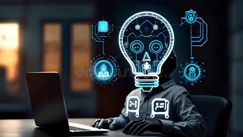 Businessman Using Light Bulbs Icon Intelligence Ai. Chat Bot with AI ...