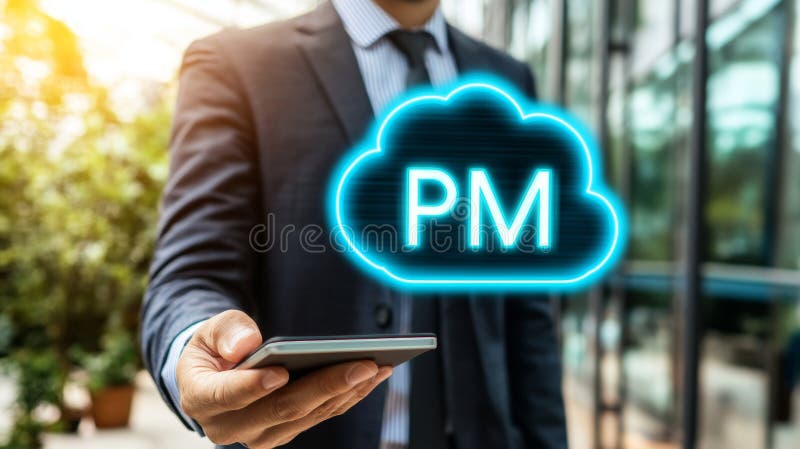 Businessman Using Mobile Device for Cloud-Based Project Management ...