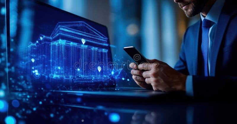 Businessman Using Mobile Device To Manage Digital Banking Interactions ...