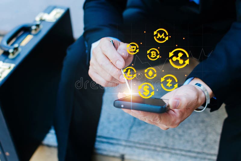 Businessman Using Mobile Phone Check Cryptocurrency Exchange with ...
