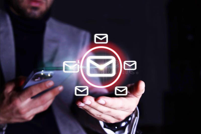 Businessman Using the Mobile Phone and Checking the Email Alert Pop-up ...