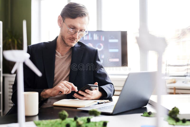Businessman Using Mobile Phone at His Work at Office Stock Image ...