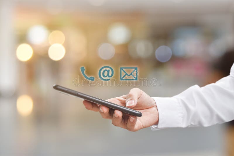 Businessman Using Mobile Smartphone. Concept of Contact Us, Customer ...