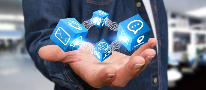 Businessman Using Modern Digital Cube Interface Stock Illustration ...