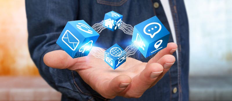 Businessman Using Modern Digital Cube Interface Stock Illustration ...