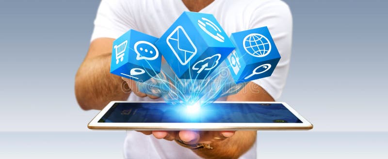 Businessman Using Modern Digital Icon Application on His Mobile Stock ...