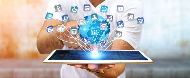 Businessman Using Modern Digital Tablet Applications Stock Illustration ...