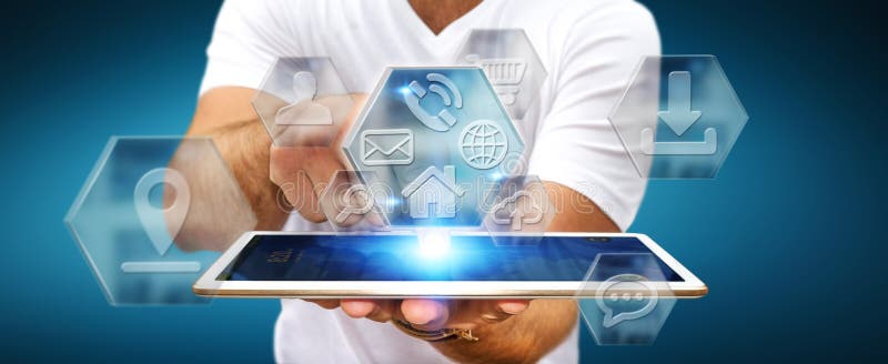 Businessman Using Modern Digital Tablet Applications Stock Illustration ...