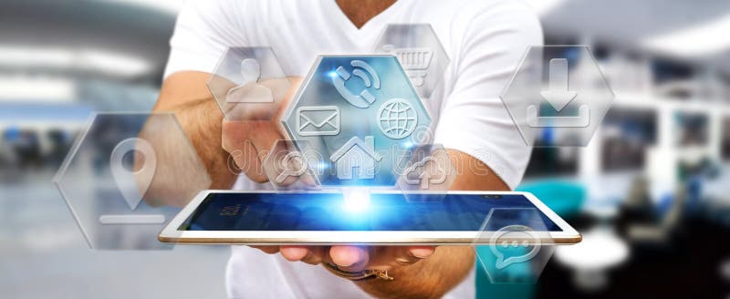 Businessman Using Modern Digital Tablet Applications Stock Illustration ...