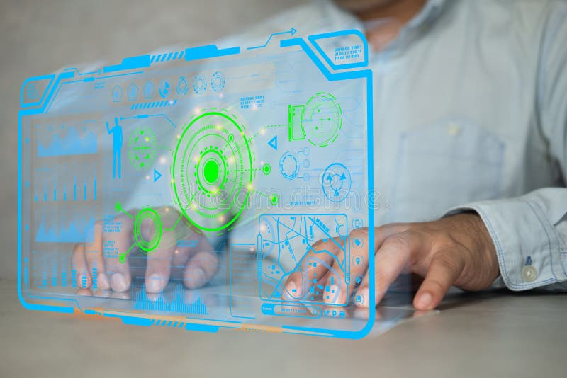 Businessman Using Modern Interface Icon Network Connection on Virtual ...