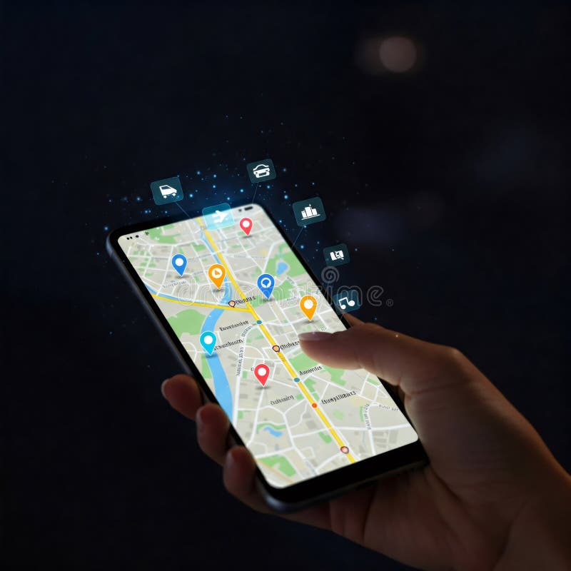 Businessman Using Navigation Map with Destination Point on Smartphone ...