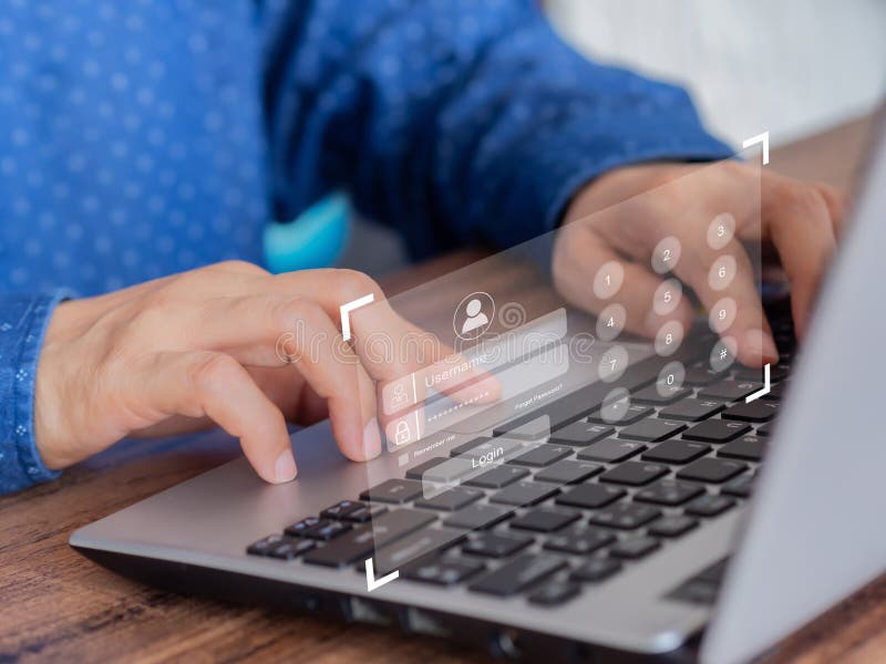 Businessman Using Notebook Showing Virtual Screen Lock Icon on Table ...