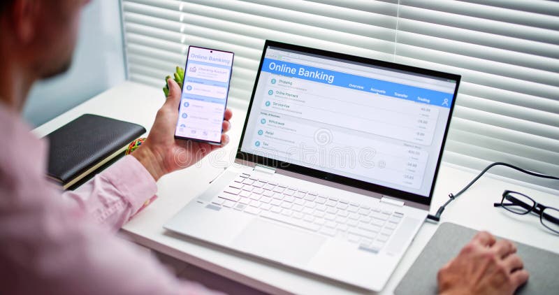 Businessman Using Online Banking Service on Computer Stock Image ...