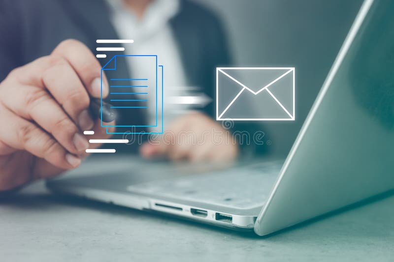 Businessman Using Pen Signing E-document on a Virtual Screen and Sent ...