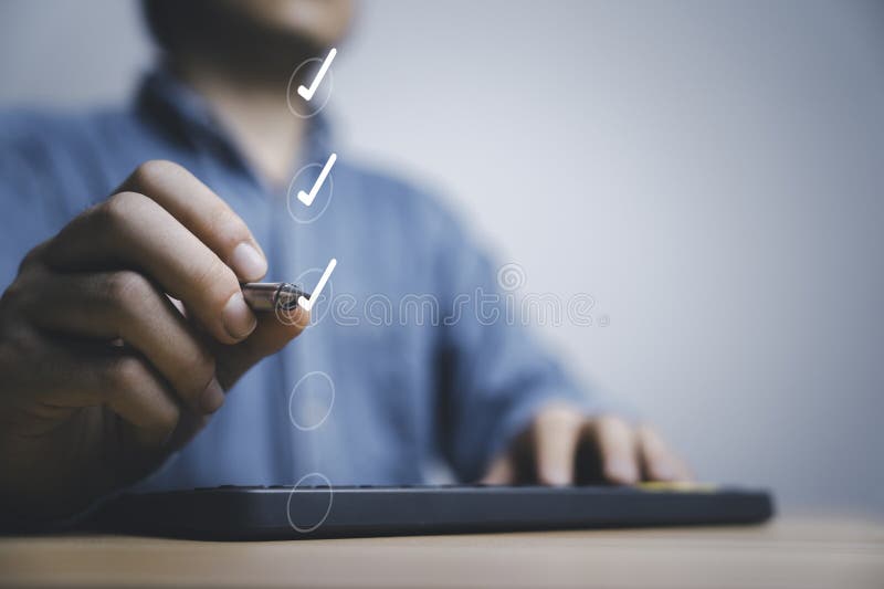 Businessman Using Pen Tick Correct Sign Mark on Checkbox for Quality ...