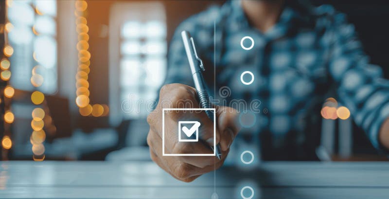 Businessman Using Pen To Mark Checkbox for Document Quality Control and ...