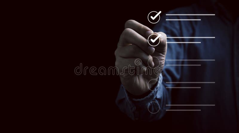 Businessman Using Pen To Tick Correct Sign Mark in Checkbox for Quality ...