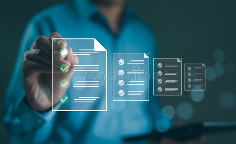 Businessman Using Pen To Tick Correct Sign Mark in Checkbox for Quality ...