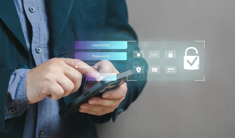 Businessman Using Pen on Virtual Screen with Shield of Security, Online ...