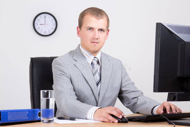 Businessman Working with Personal Computer in Office Stock Photo ...