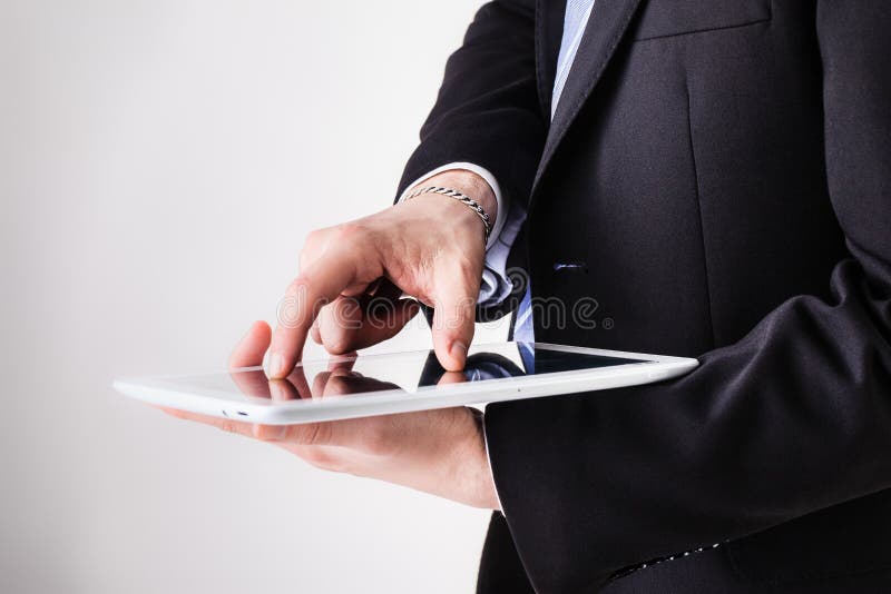 Businessman Using Pinch Zoom Stock Image - Image of close, reflection ...