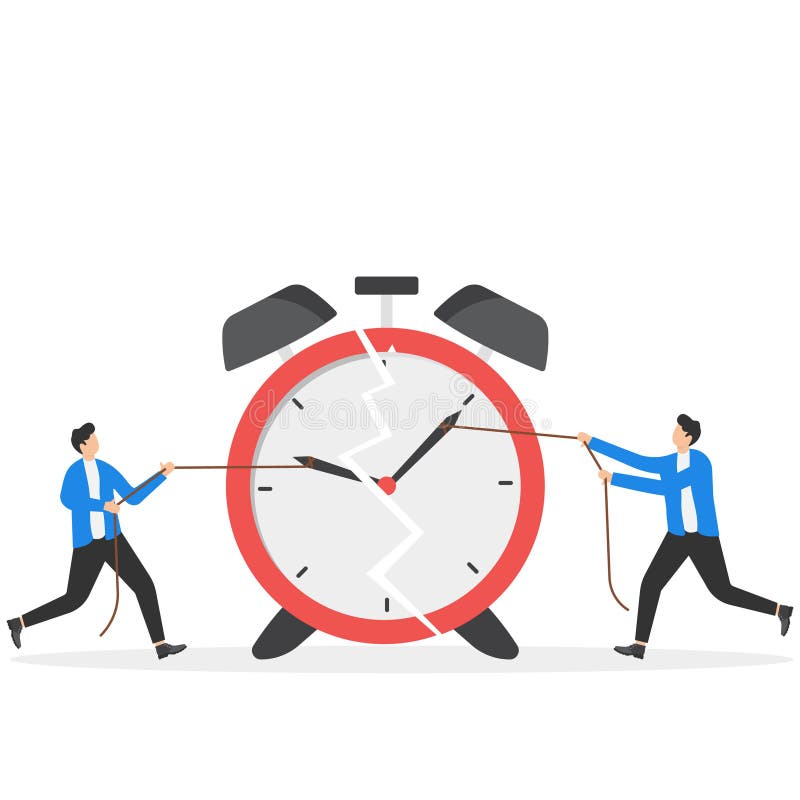 Businessman Using Rope To Pull Minute and Hour Hand To Break the Clock ...