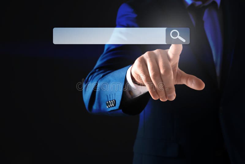 Businessman Using Search Bar on Virtual Screen Stock Image - Image of ...