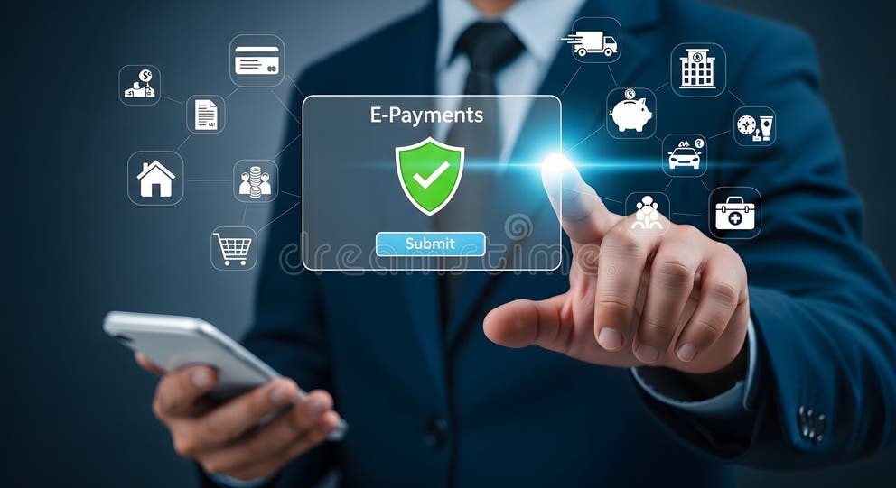 Businessman Using Secure E-payments on Mobile Device Stock Illustration ...