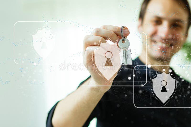 Businessman Using Shield Protect Icon, Virtual Screen Interface, Data ...