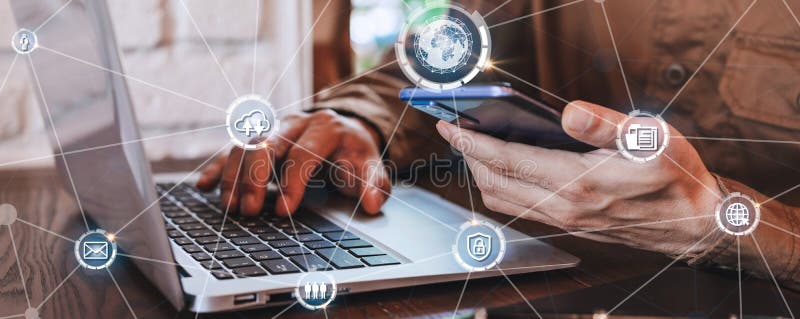 Businessman Using Smart Devices for Digital Technology Connection and ...