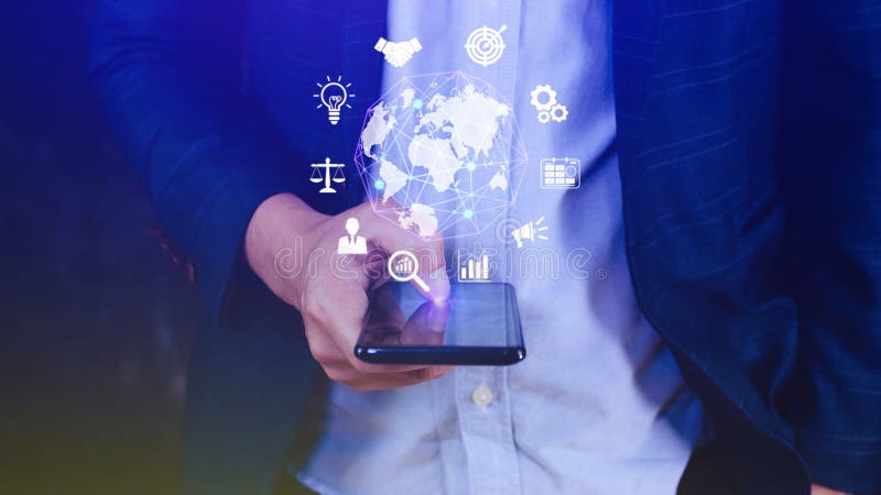 Businessman Using Smart Mobile Phone Global Internet Connection