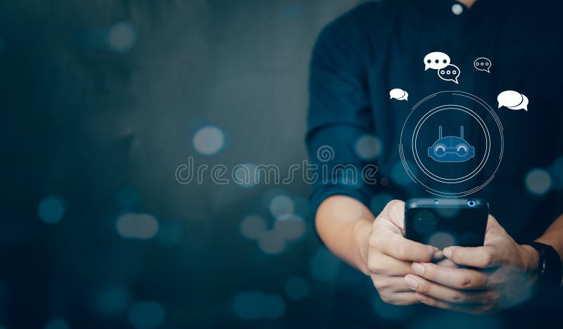 Businessman Using Smart Phone Chatting with a Smart AI or Artificial ...
