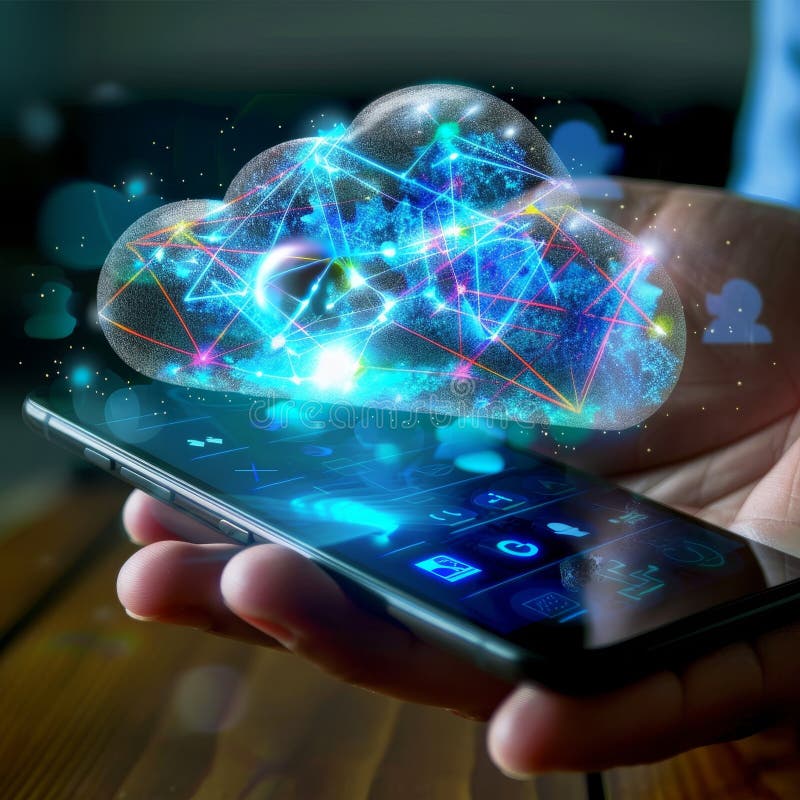 Businessman Using Smart Phone with Cloud Computing. Connection and ...