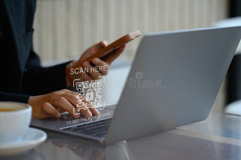 Businessman Using Smart Phone Scanning QR Code for Access Account O ...