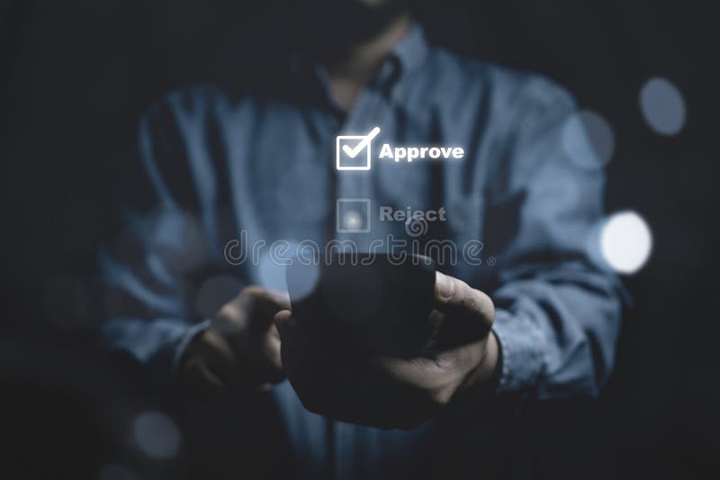 Businessman Using Smart Phone To Tick Correct Sign Mark on Approve ...