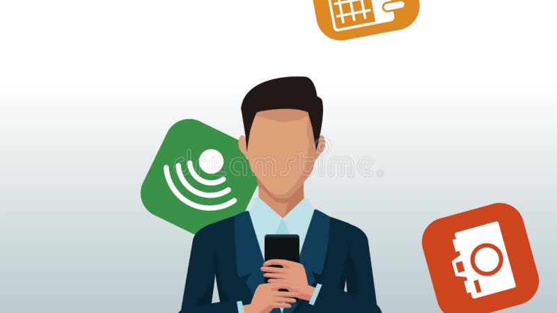 Businessman Using Smartphone and Apps Animation Stock Footage - Video ...