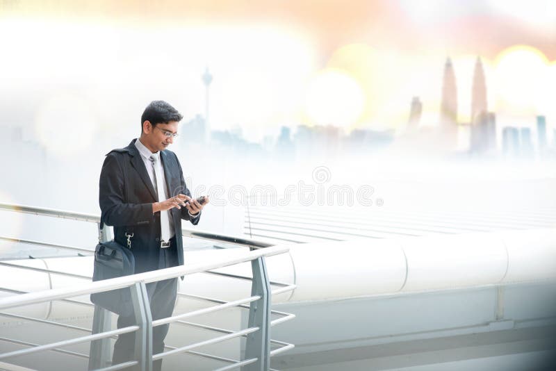 Businessman Using Smartphone and Laptop Computer Stock Image - Image of ...
