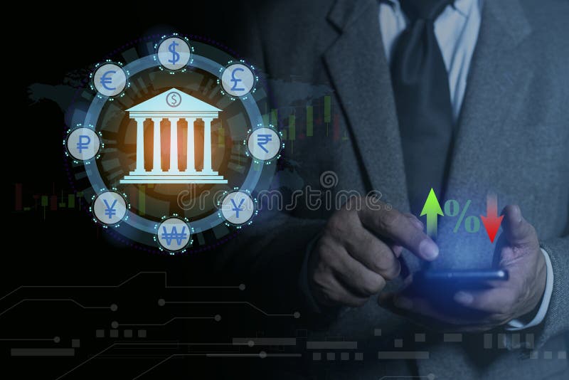 Businessman Using Smartphone for Digital Payment with World Currency on ...