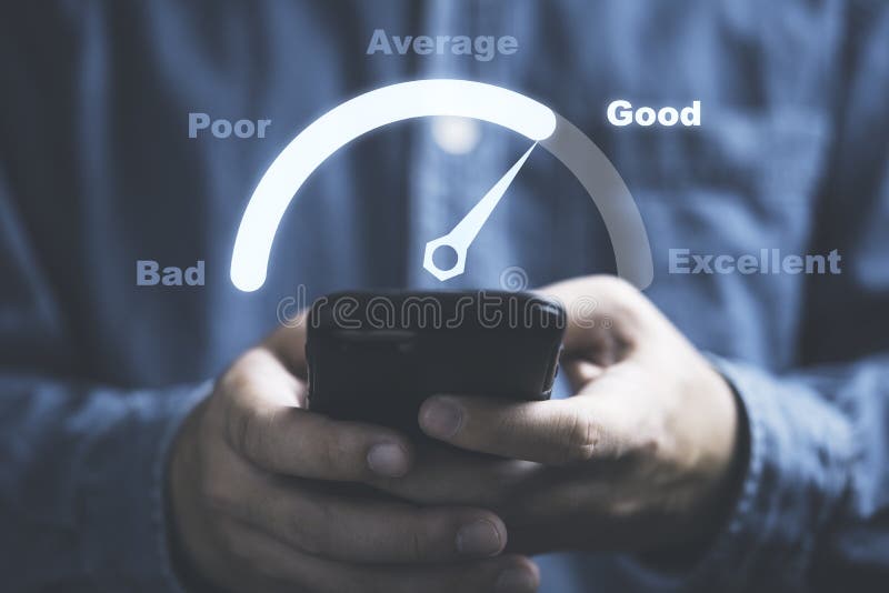 Businessman Using Smartphone To Select Good Level for Client Evaluation ...
