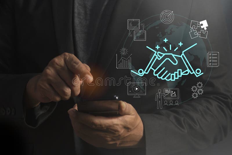 Businessman Using Smartphone Touching Partnership. Customer ...