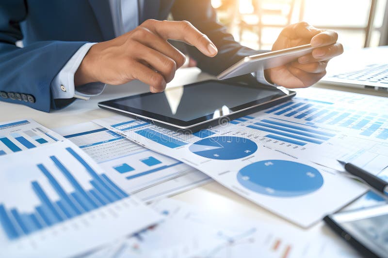 Businessman Using Tablet Analyzing Sales Data, Business Growth Graph ...