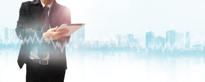 Businessman Using Tablet Analyzing Sales Data Stock Photo - Image of ...