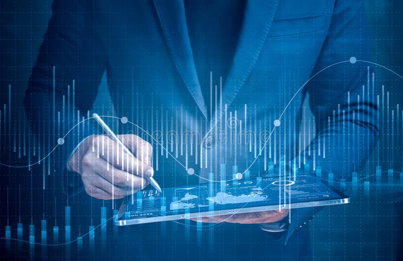 Businessman Using Tablet Analyzing Sales Data and Economic Growth Graph ...