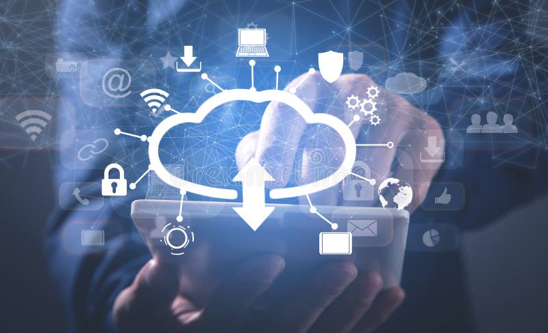 Businessman Using Tablet Computer. Cloud Computing Technology Stock ...